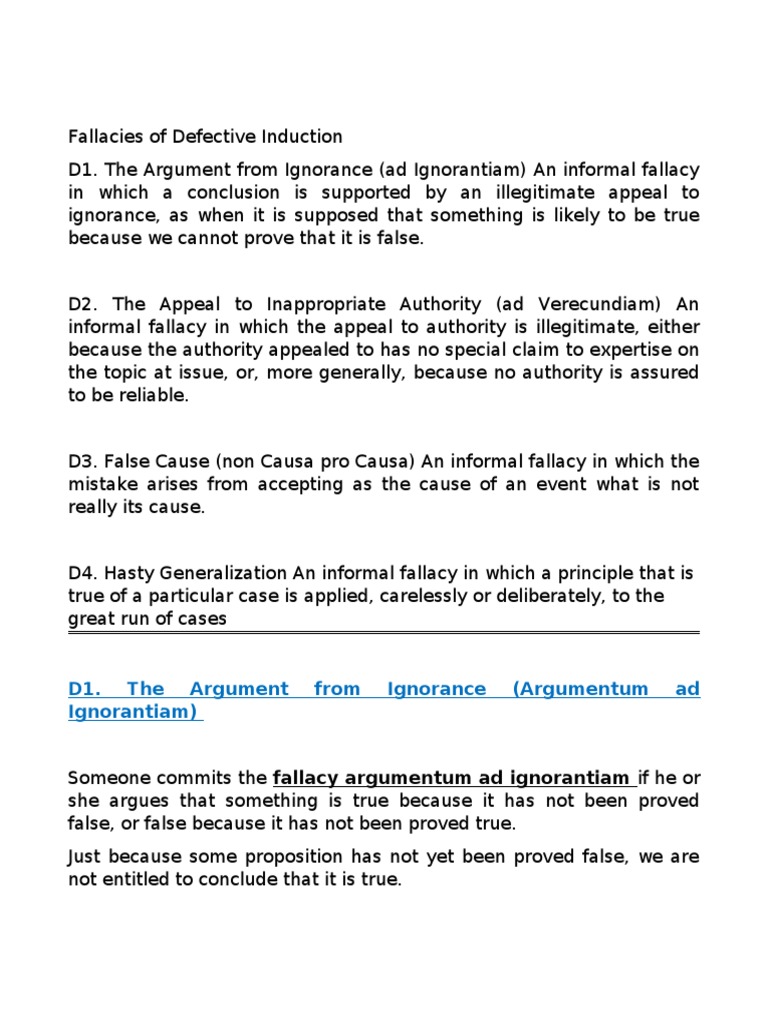 Defective Induction Fallacies Explained | PDF | Fallacy | Argument