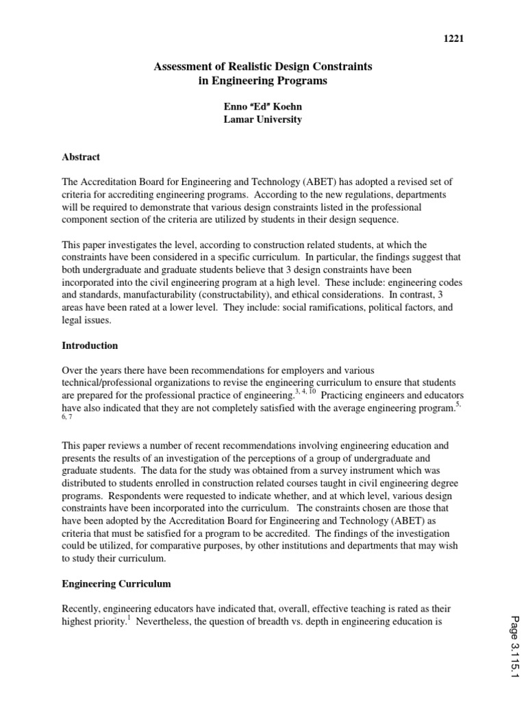 Assessment of Realistic Design Constraints in Engineering Programs ...