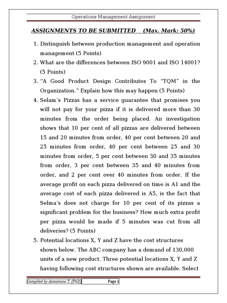 Doctor Zerihun OM Assignement 1 | PDF | Moving Average | Forecasting
