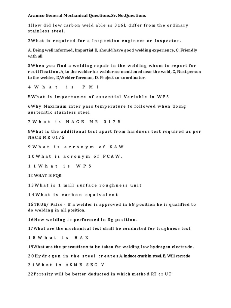 Aramco General Mechanical Questions | PDF