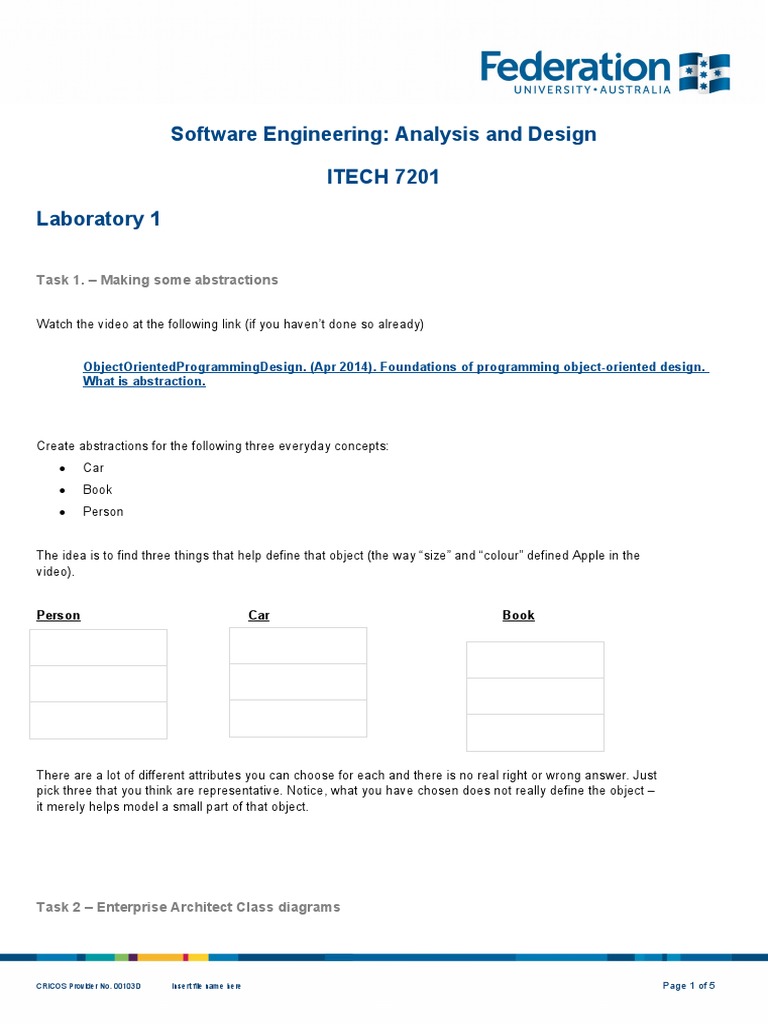 Software Engineering: Analysis and Design ITECH 7201 Laboratory 1 | PDF | Method (Computer ...