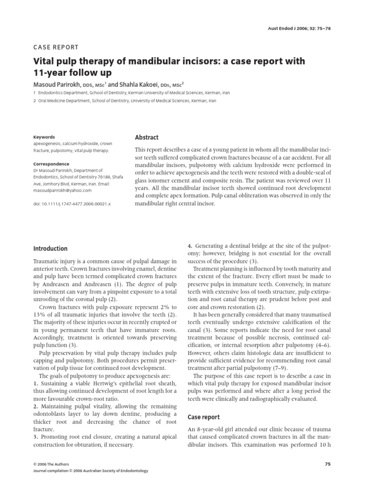Vital Pulp Therapy of Mandibular Incisor PDF | PDF | Dentistry | Mouth