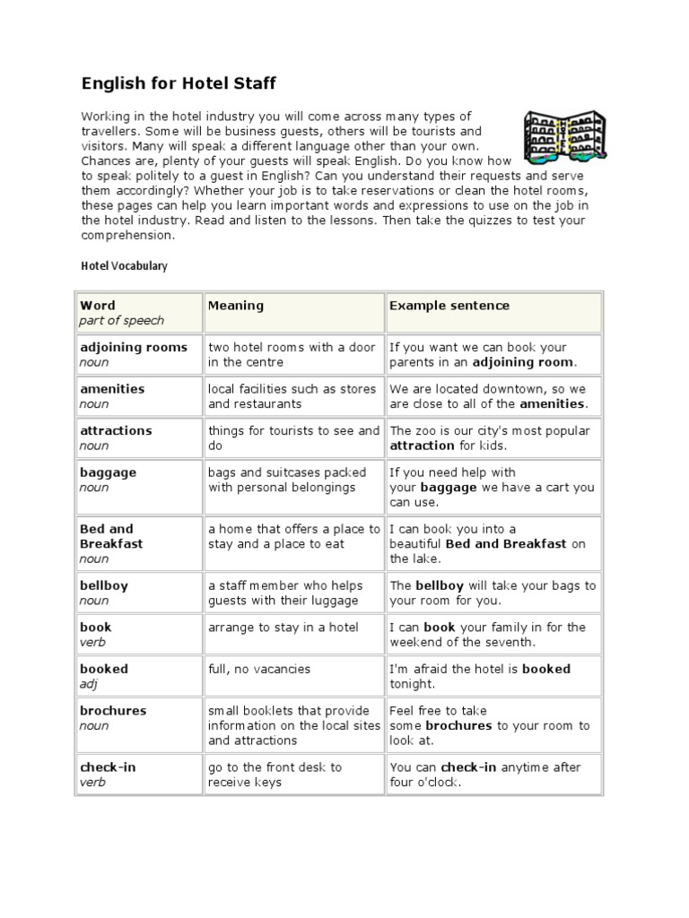 English for-Hotel-Staff | PDF | Hotel | Baggage