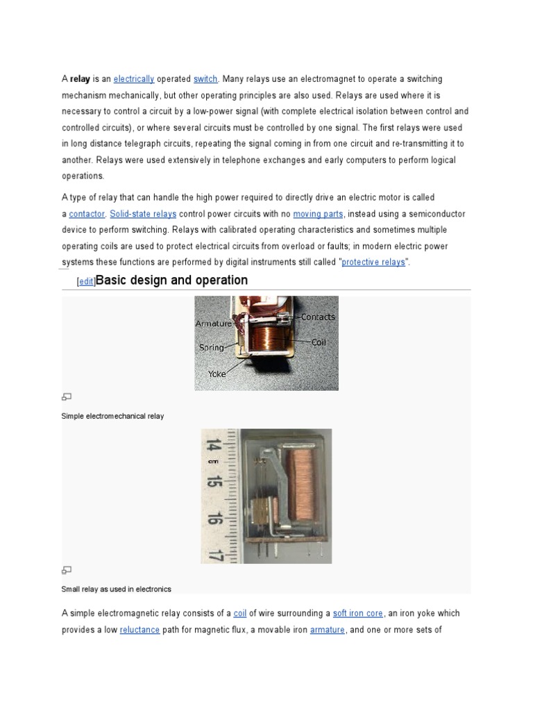 Basic Design and Operation: Electrically Switch | PDF | Relay | Switch