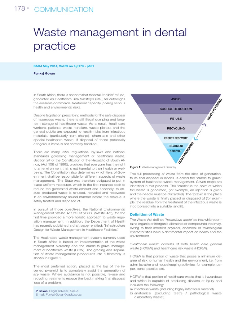 Waste Management in Dental Practice: Sadj May 2014, Vol 69 No 4 P178 ...