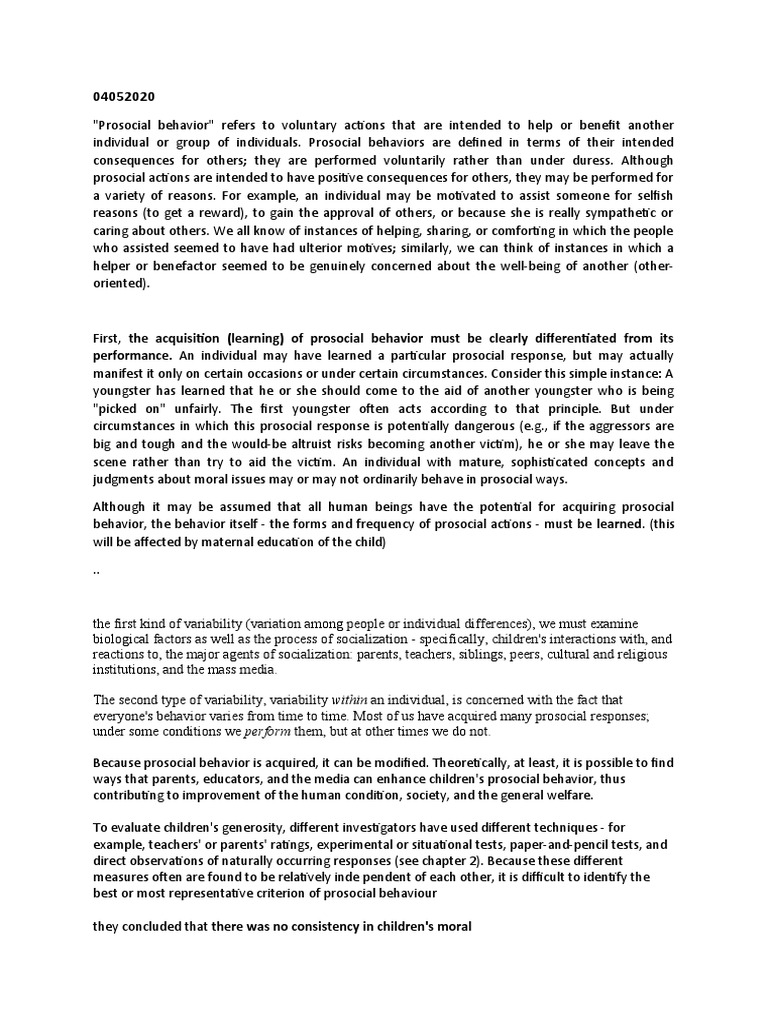 Roots of Prosocial Behavior | PDF | Socialization | Behavior