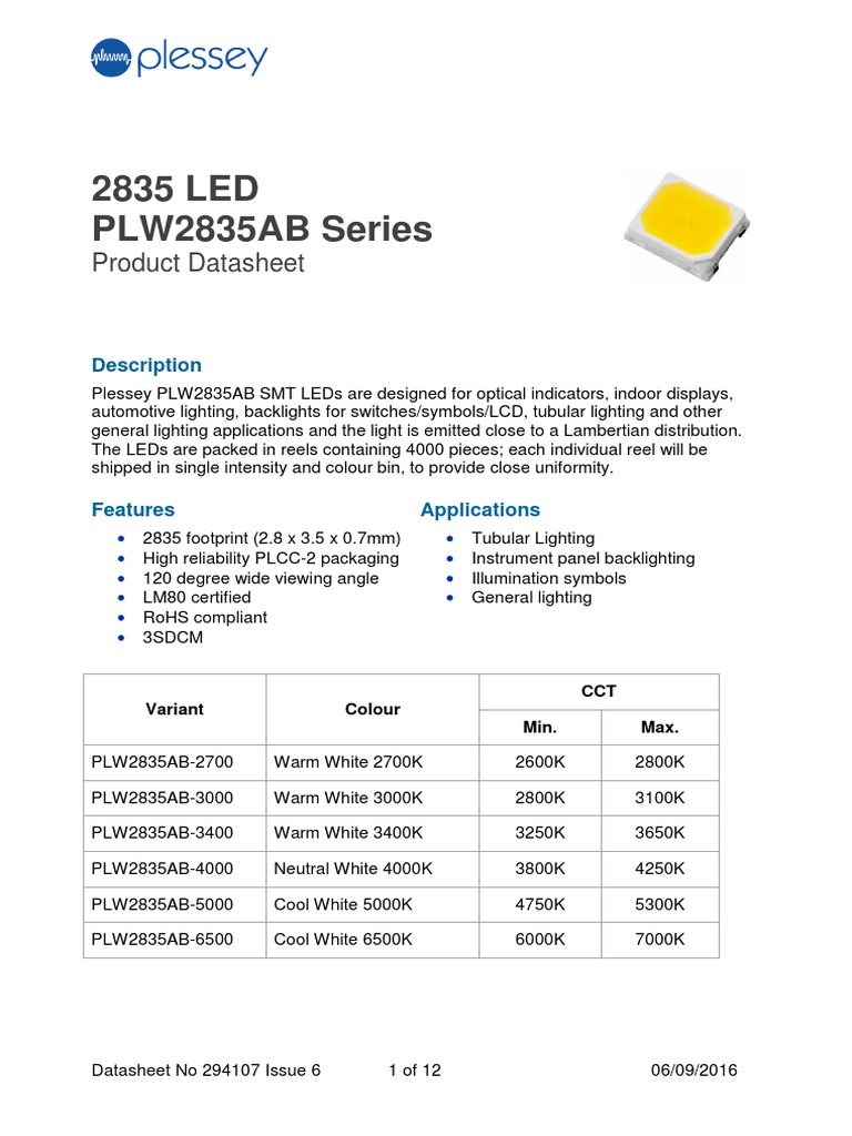 2835 LED PLW2835AB Series: Product Datasheet | PDF | Intellectual ...