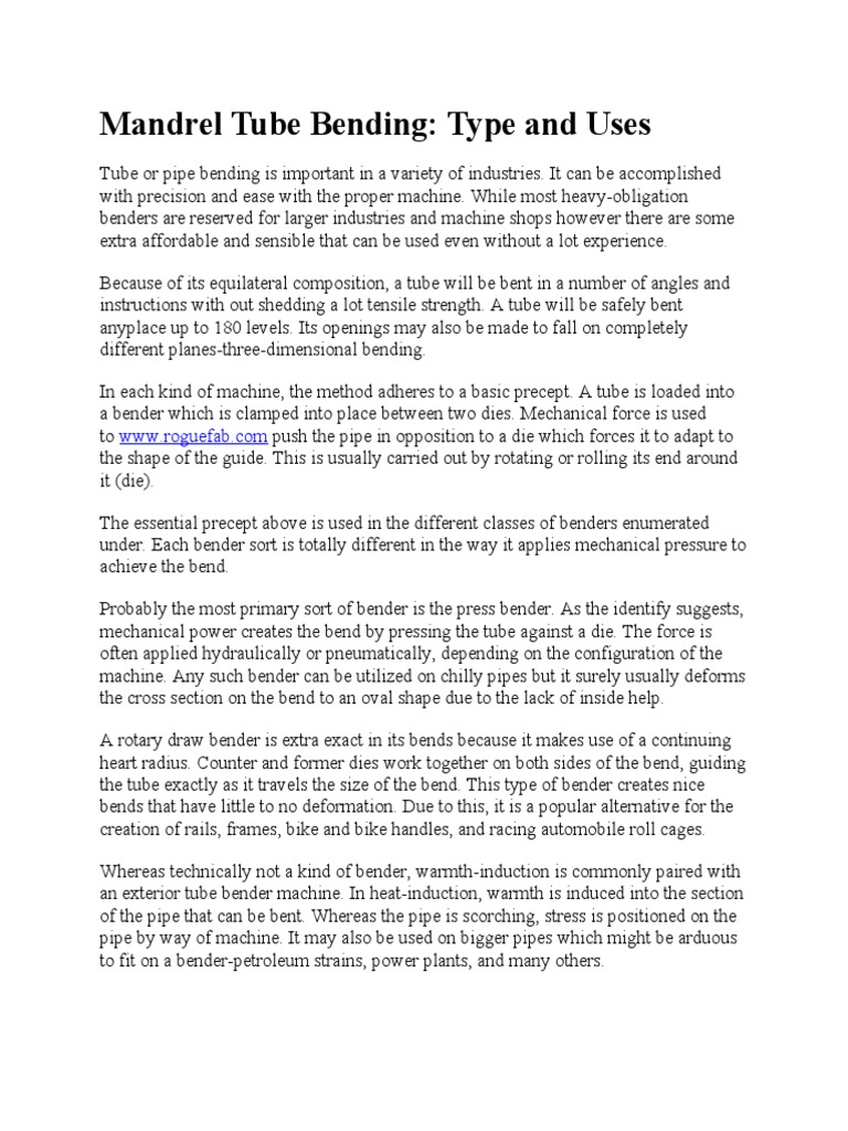 Mandrel Tube Bending: Type and Uses | PDF | Building Materials ...