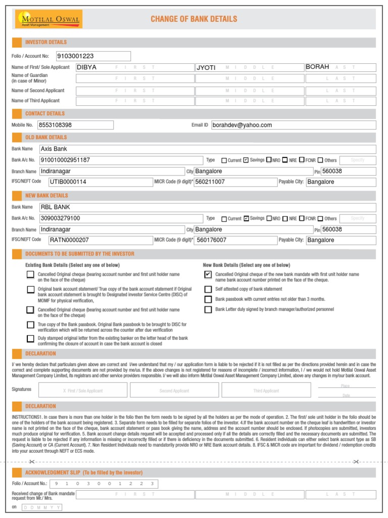 Bank Details Change Request Form | PDF | Cheque | Passbook