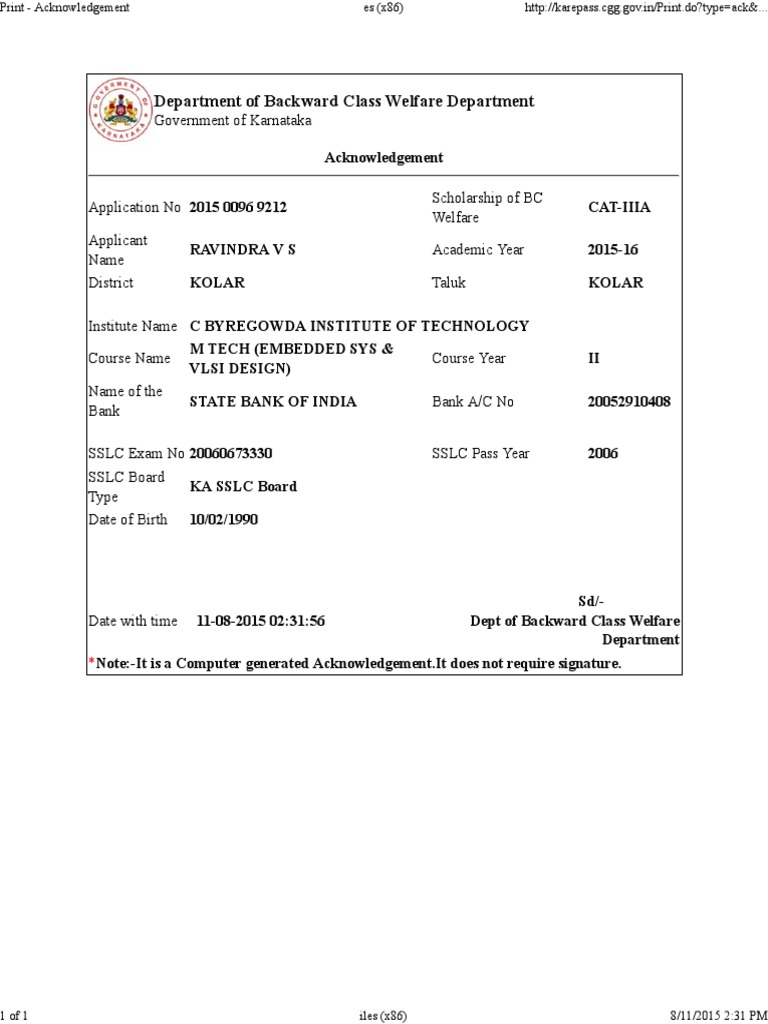 Department of Backward Class Welfare Department | PDF