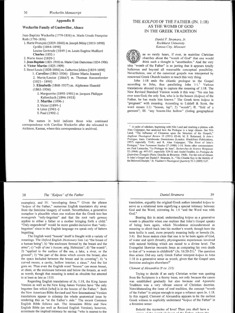 Daniel F. Stramara, JR., "The Kolpos of The Father (Jn. 1:18) As The ...