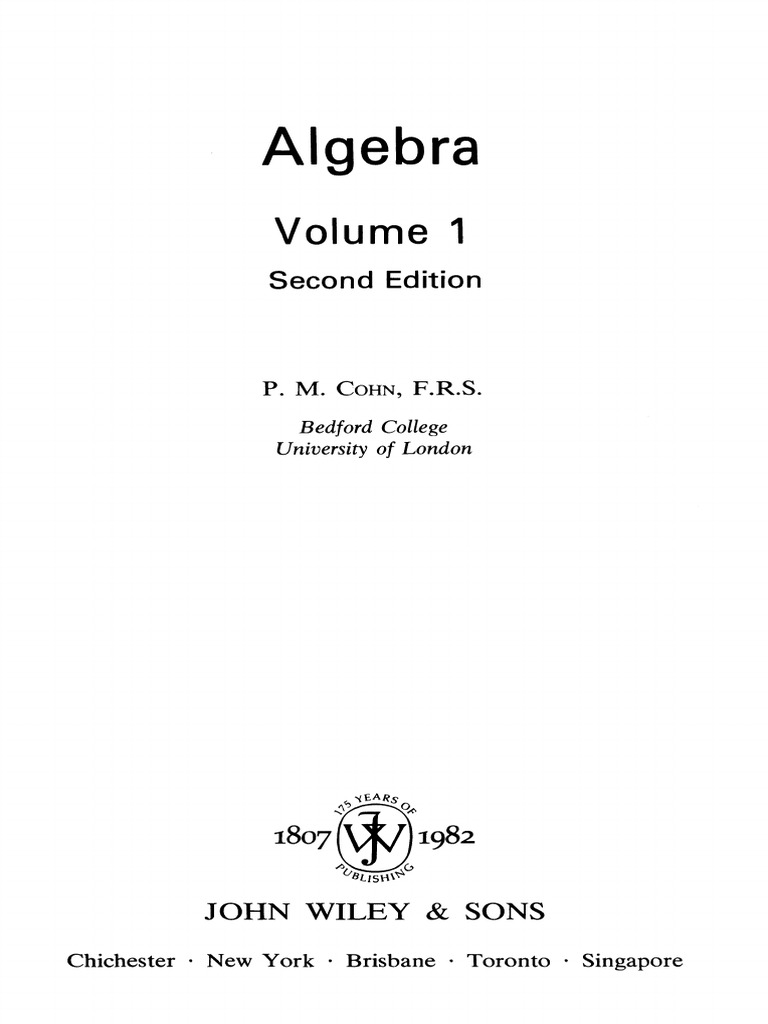 Cohn Algebra Volume 1 | PDF