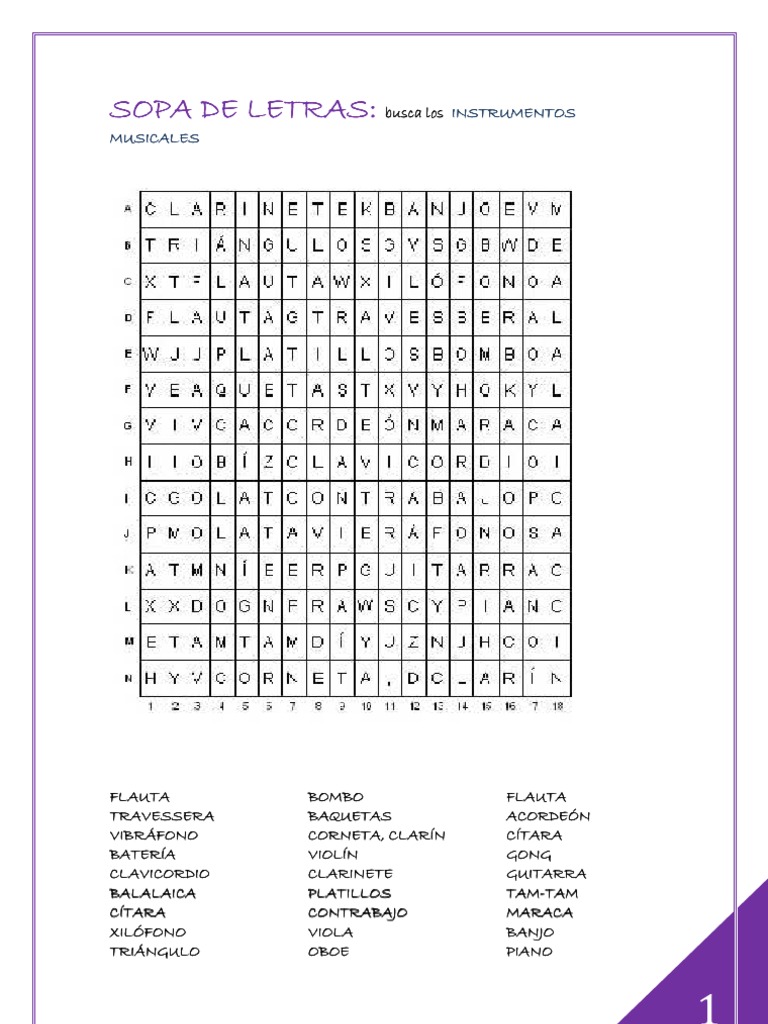 Sopas de Letras Musicales | Instrumentos musicales | Tecnología musical