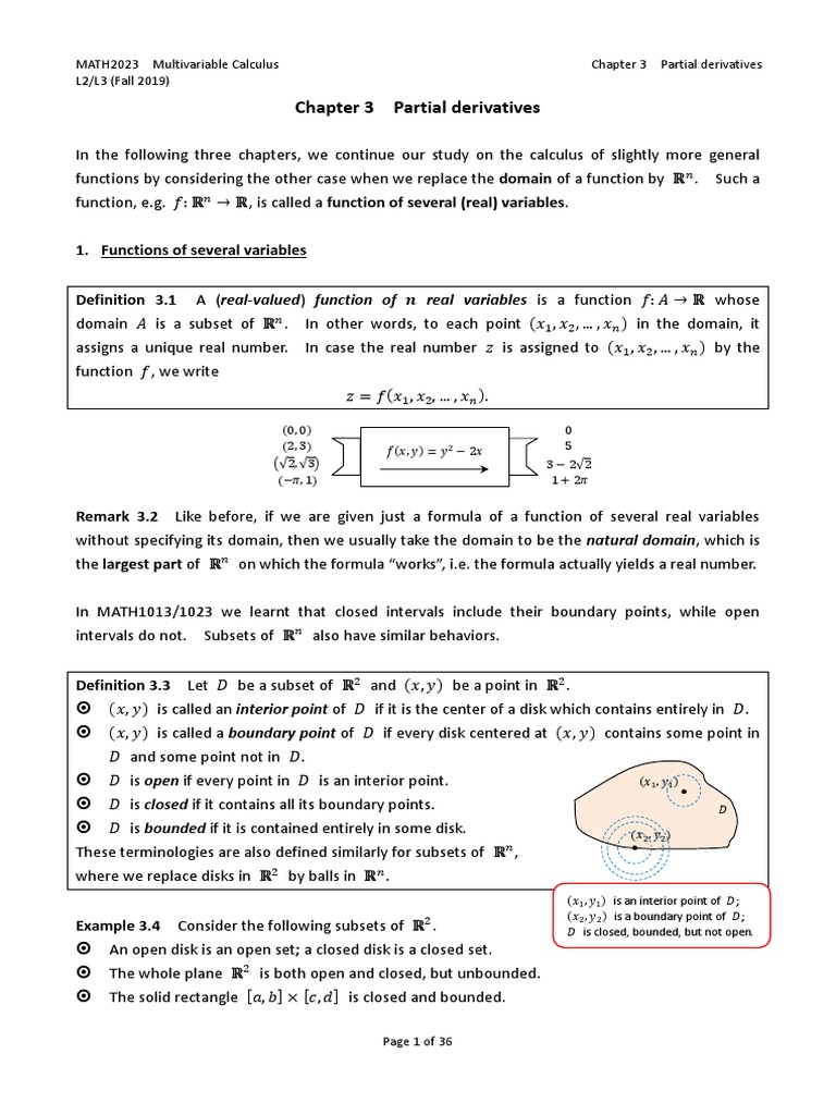 MATH2023 Multivariable Calculus Chapter 3 Partial Derivatives L2/L3 (Fall 2019) | PDF ...