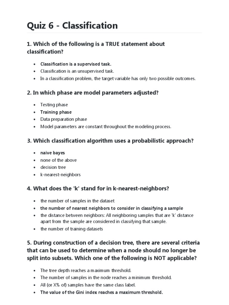 Quiz 6 - Classification | PDF | Statistical Classification | Applied Mathematics