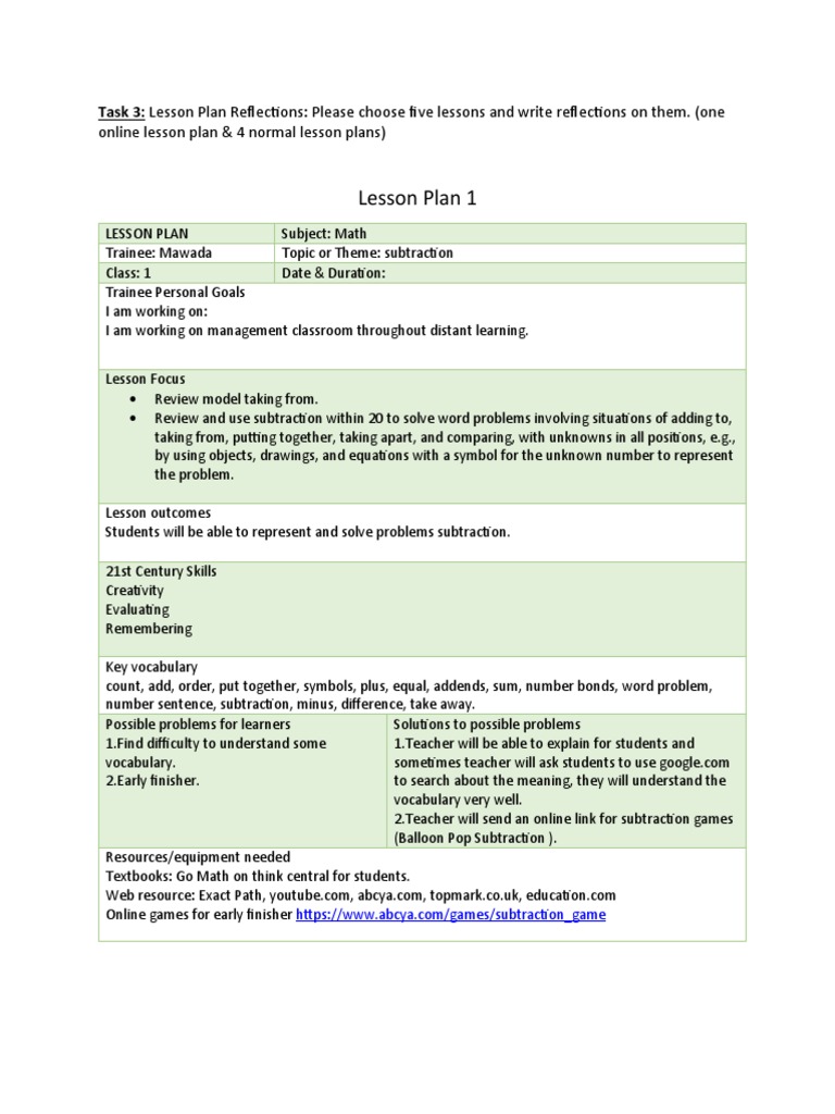 Task 3 Lesson Plan Reflectionss | Download Free PDF | Lesson Plan ...
