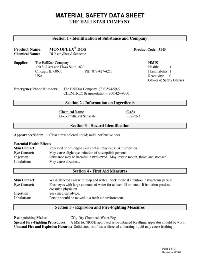 Sebacate (Mineral Oil) | PDF | Water | Occupational Safety And Health