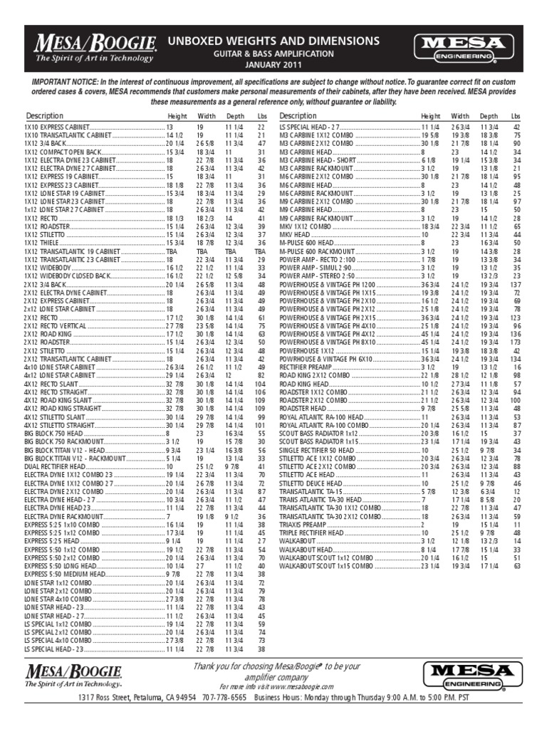 Unboxed Weights and Dimensions: Description Description | PDF | Musical ...