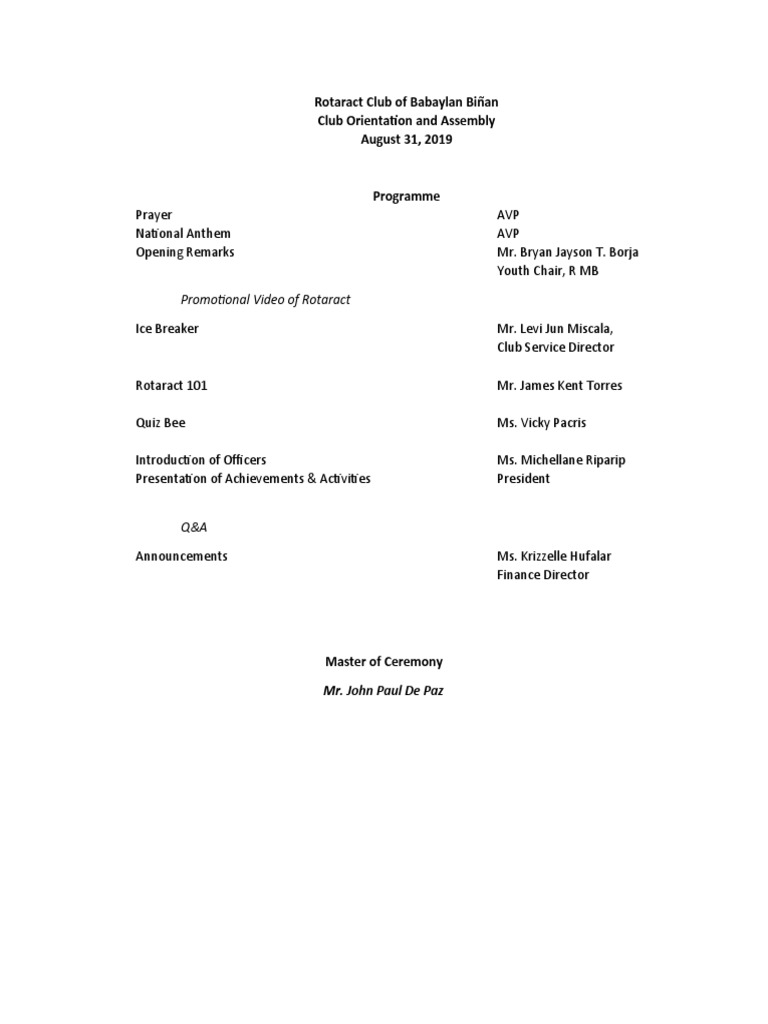 Club Orientation Programme Pdf