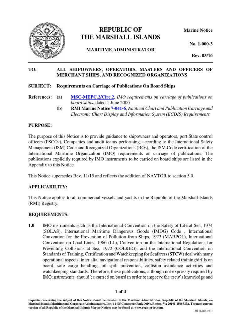 MARSHALL ISLANDS Marine Notice No1 000 3rev 03 16 | PDF | Navigation ...