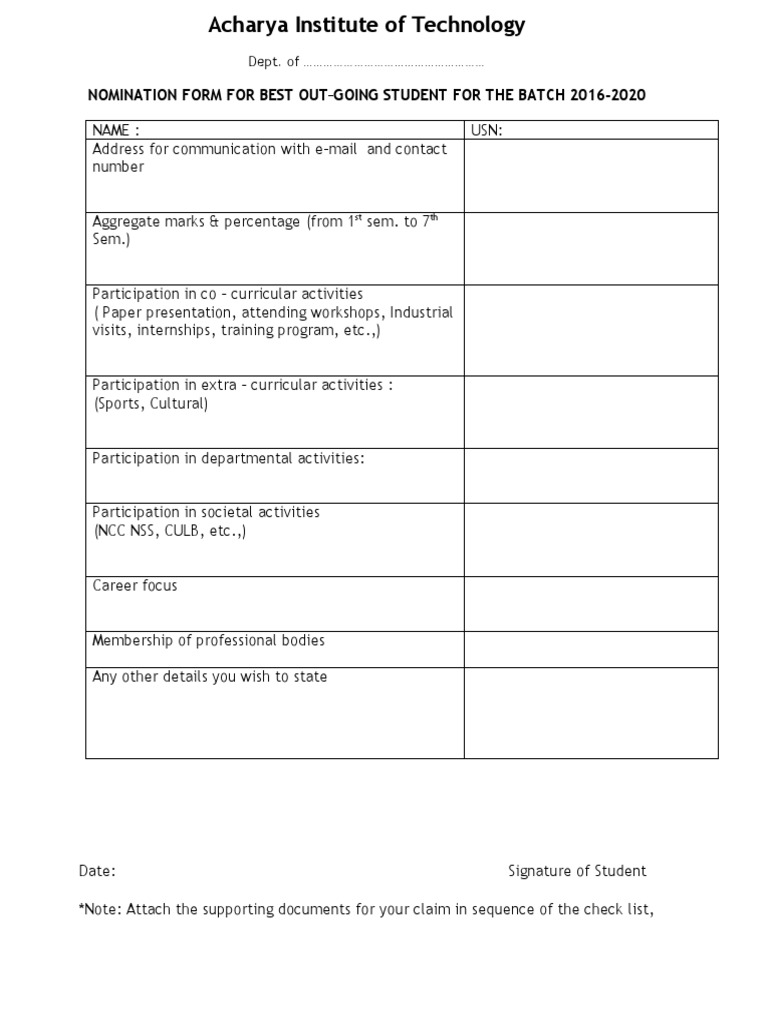 Best Outgoing Student Nomination Form | PDF | Learning | Business