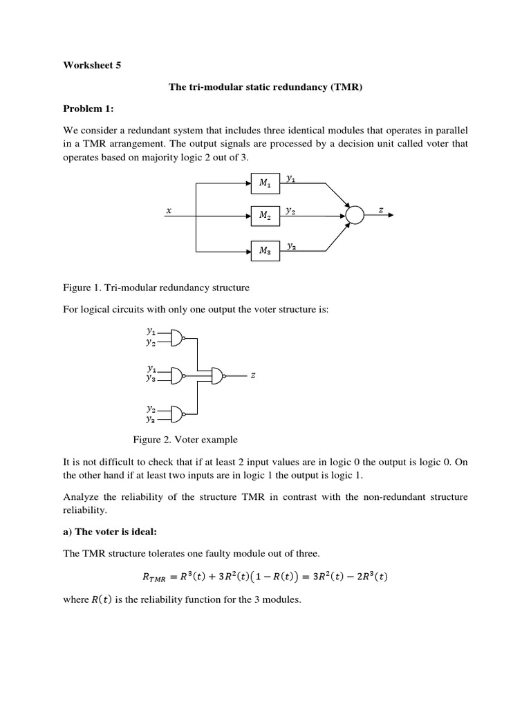 Worksheet 5 The Tri-Modular Static Redundancy (TMR) Problem 1 | PDF ...