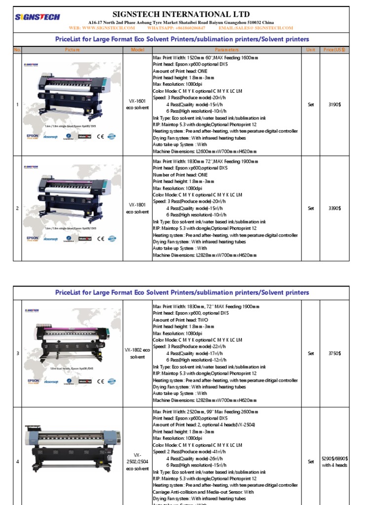 Large Format Printer Price List | PDF | Printer (Computing) | Ink