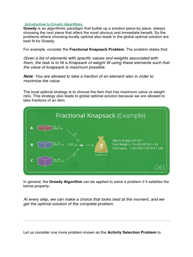 Greedy Is An Algorithmic Paradigm That Builds Up A Solution Piece by ...