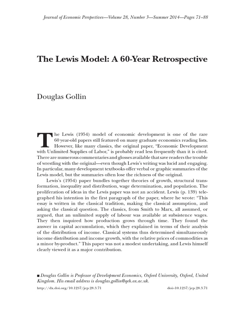 The Lewis Model: A 60-Year Retrospective: Douglas Gollin | PDF | Labour ...