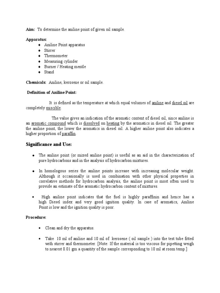 Aim: To Determine The Aniline Point of Given Oil Sample. Apparatus ...