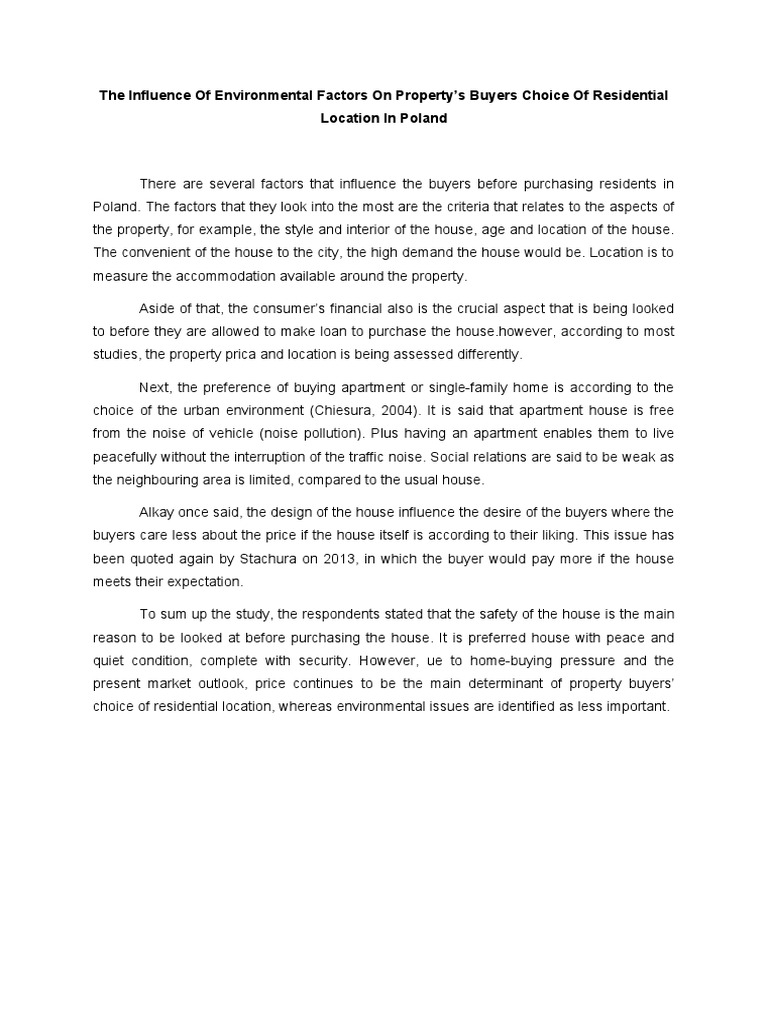 The Influence of Environmental Factors On Property | PDF | Choice | Prices