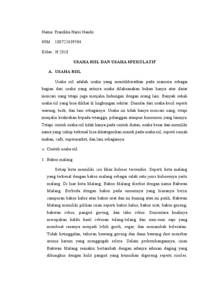 Usaha Riil Dan Spekulatif | PDF