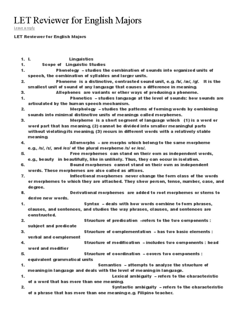 LET Reviewer For English | Download Free PDF | Language Acquisition ...