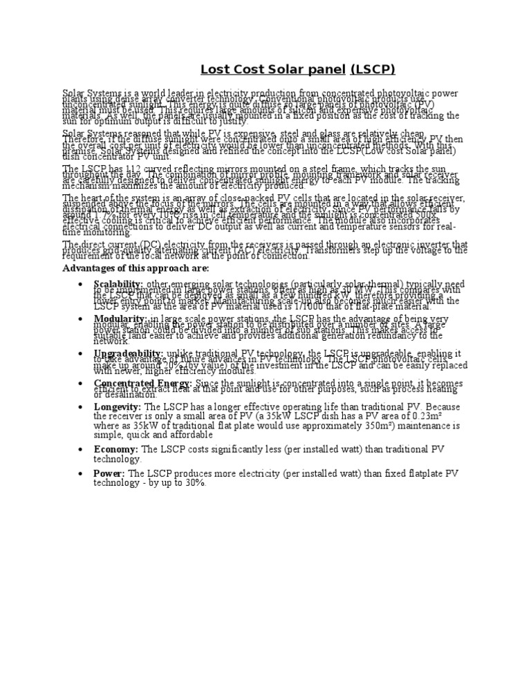 Lost Cost Solar Panel | PDF | Photovoltaics | Solar Panel