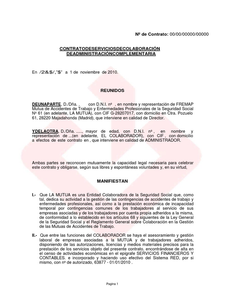 Contrato Fremap | PDF | Seguridad Social | Privacidad de la información