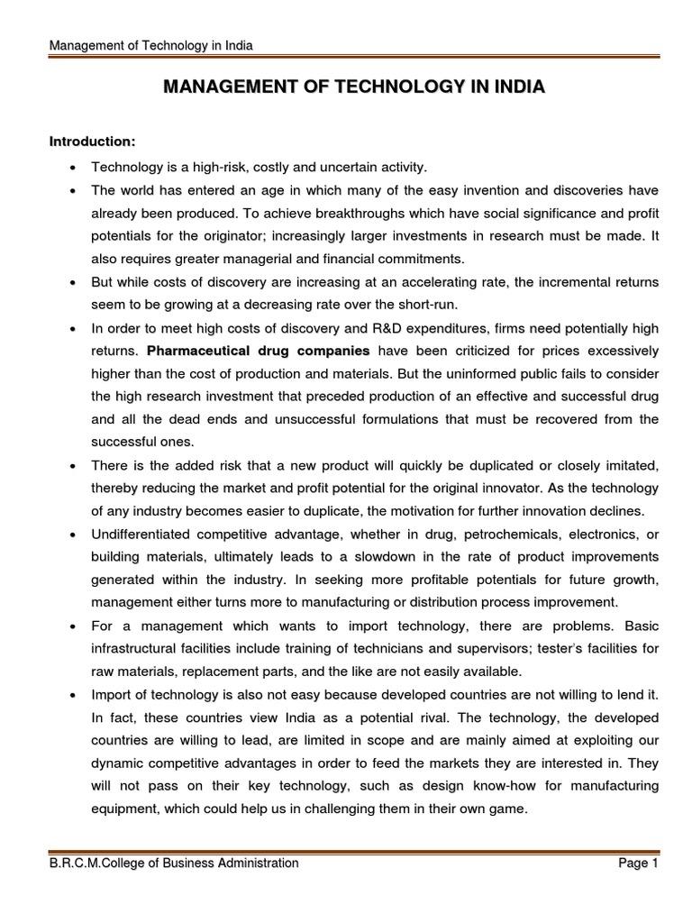 Technology Management | PDF