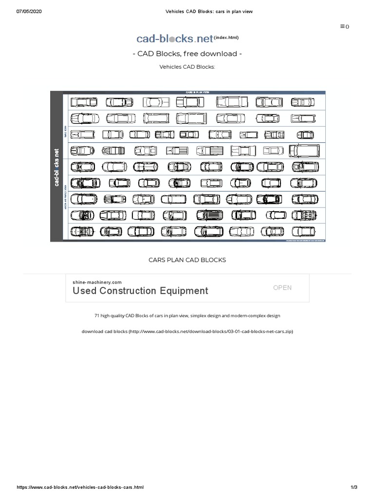 Vehicles CAD Blocks - Cars in Plan View | PDF | Wheeled Vehicles | Land ...