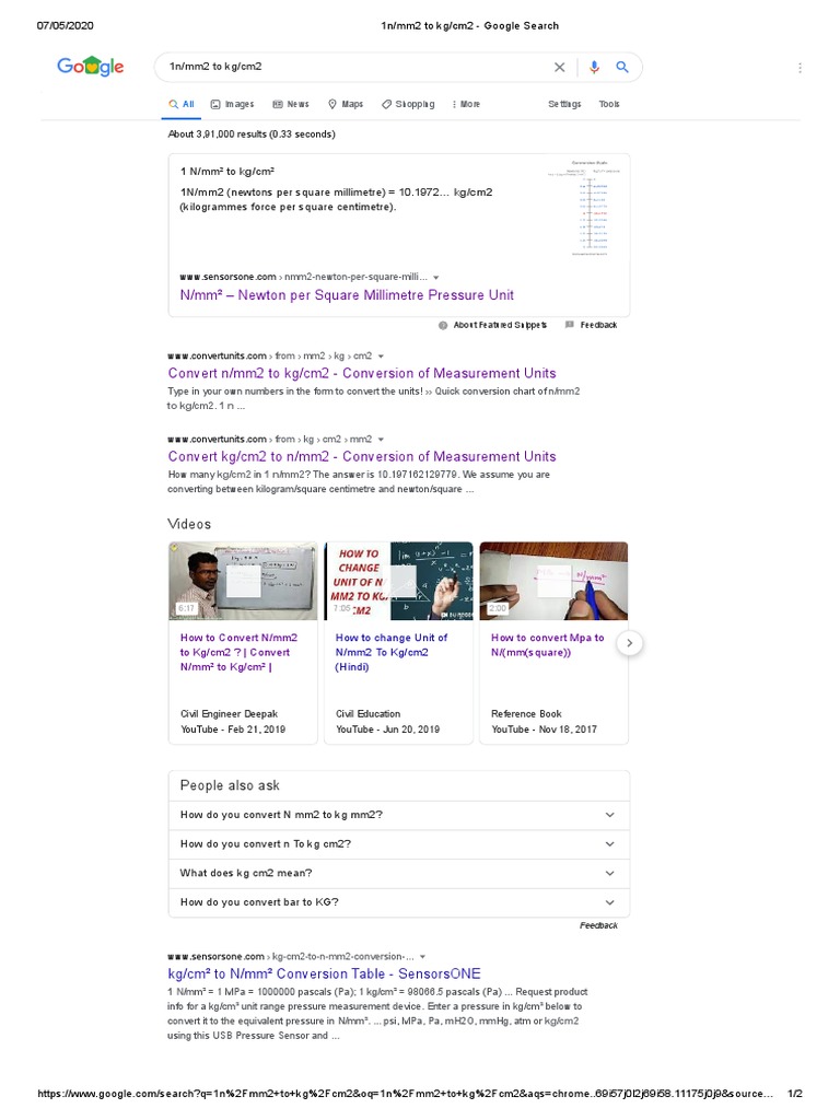 1n - mm2 To KG - cm2 - Google Search | PDF | Pascal (Unit) | Pressure