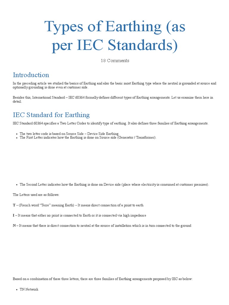 Types of Earthing (As Per IEC Standards) | PDF | Electricity ...