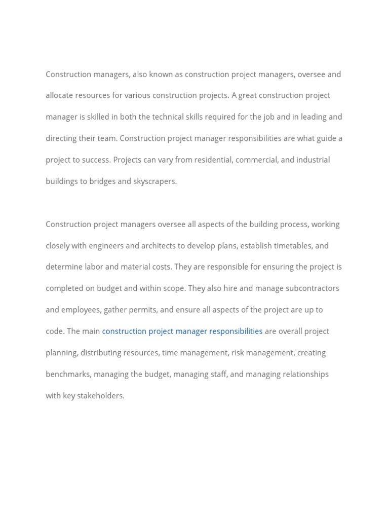 Construction Project Manager Responsibilities | PDF