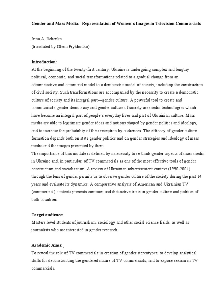 Gender and Mass Media, English | PDF | Gender Role | Feminism