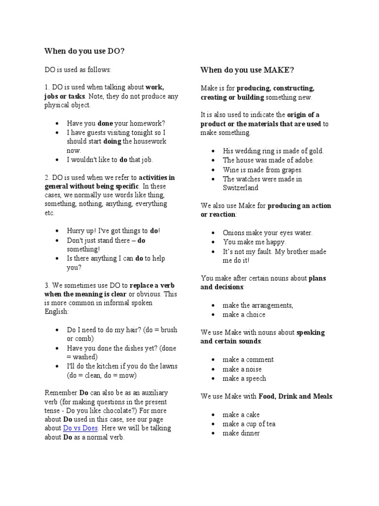 When Do You Use DO? When Do You Use MAKE? | PDF