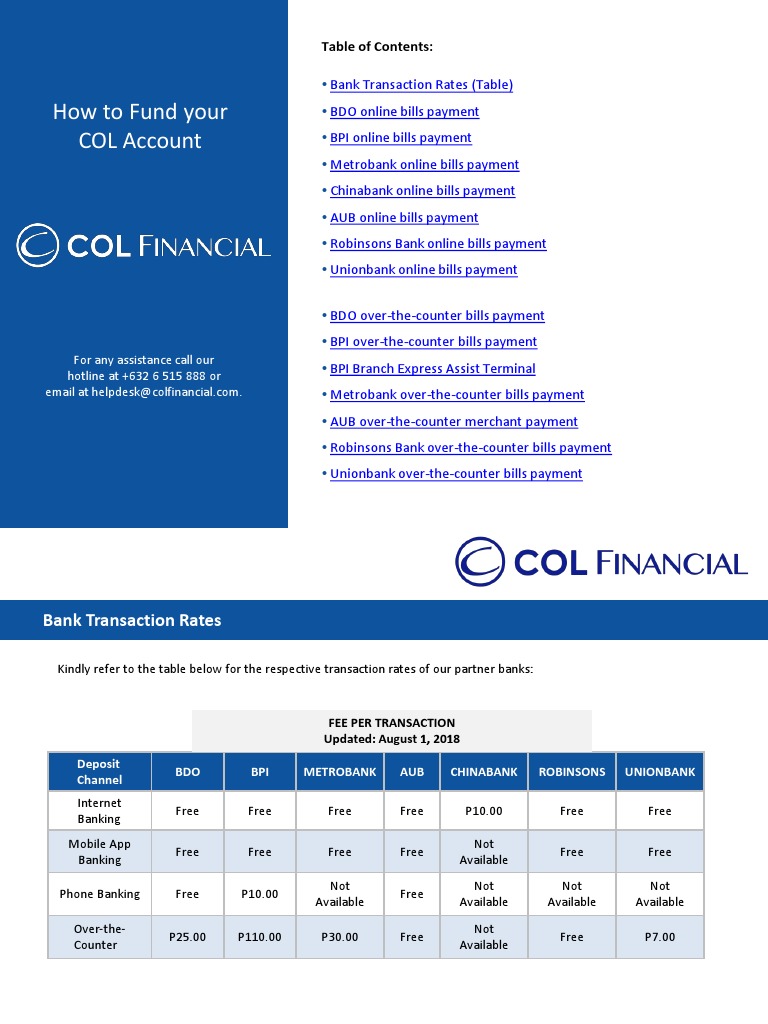 Funding Your COL Account | PDF | Online Banking | Banks & Banking