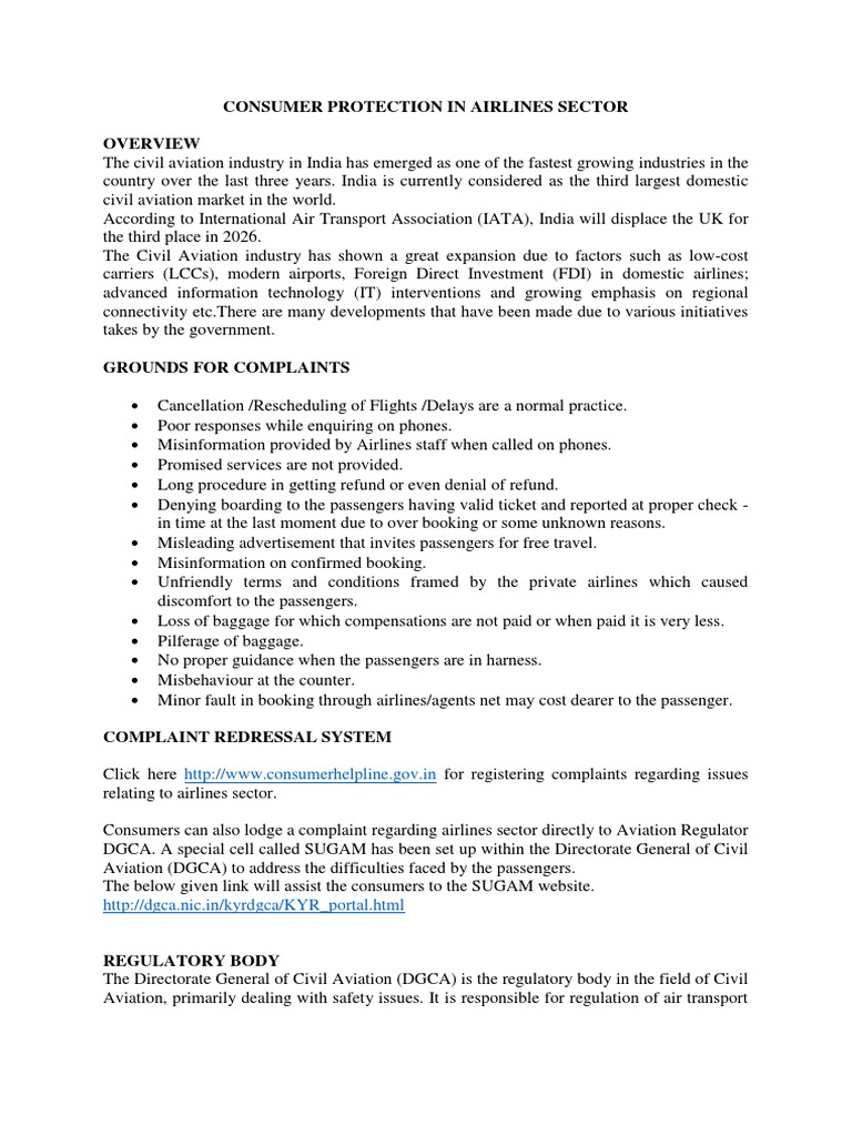 Consumer Protection in Airlines Sector | PDF | Airlines | Aviation
