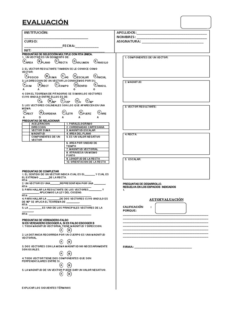 Evaluacion de Vectores | PDF | Vector Euclidiano | Geometria plana)
