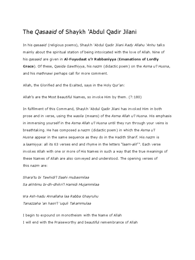 Qasaaid of Shaykh Abdul Qadir Jilani | PDF | Poetry | Abrahamic Religions
