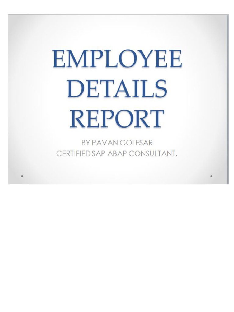 Employee Details Report Using Logical Database - PNP | PDF | Data ...