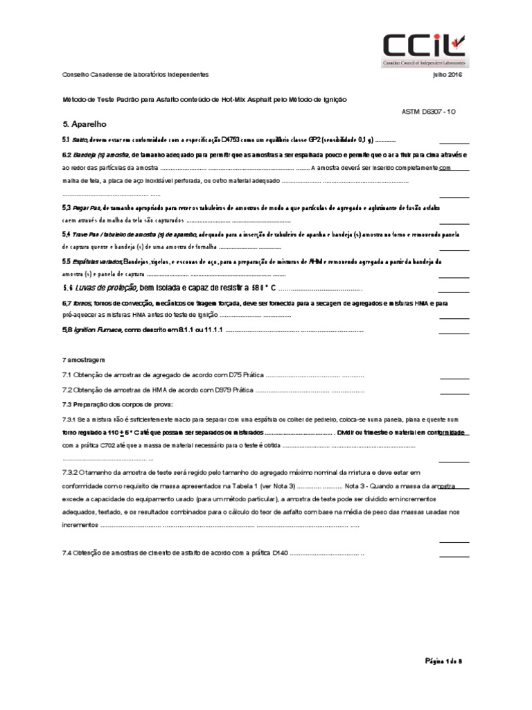 ASTM D6307 Método de Teste Padrão para Asfalto Conteúdo de Hot-Mix ...