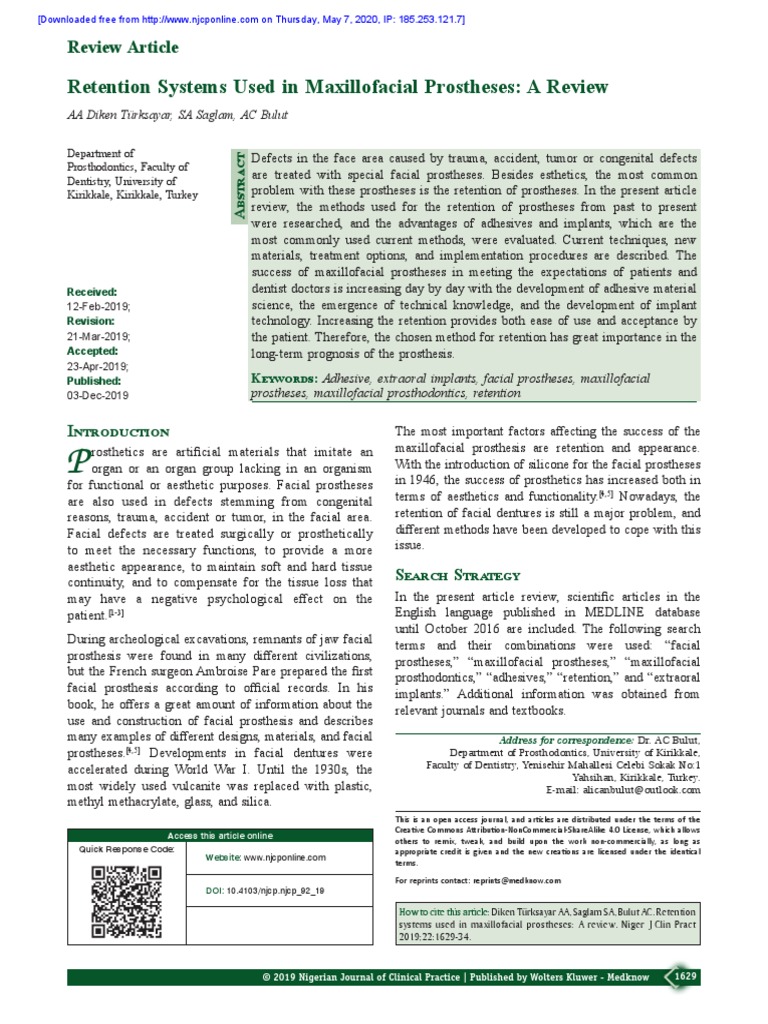 Retention of Maxillofacial Prosthesis PDF | PDF | Dental Implant ...