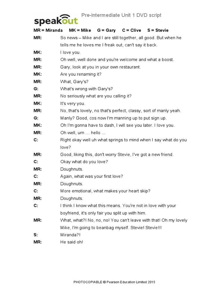 Speakout Pre-Intermediate 2nd. BBC DVD Scripts | PDF